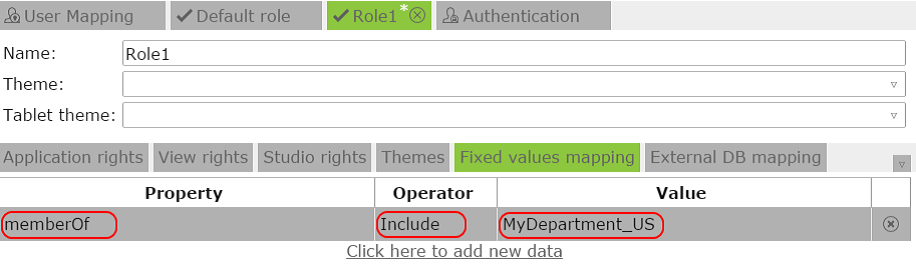 Define role mapping with Fixed Value mapping