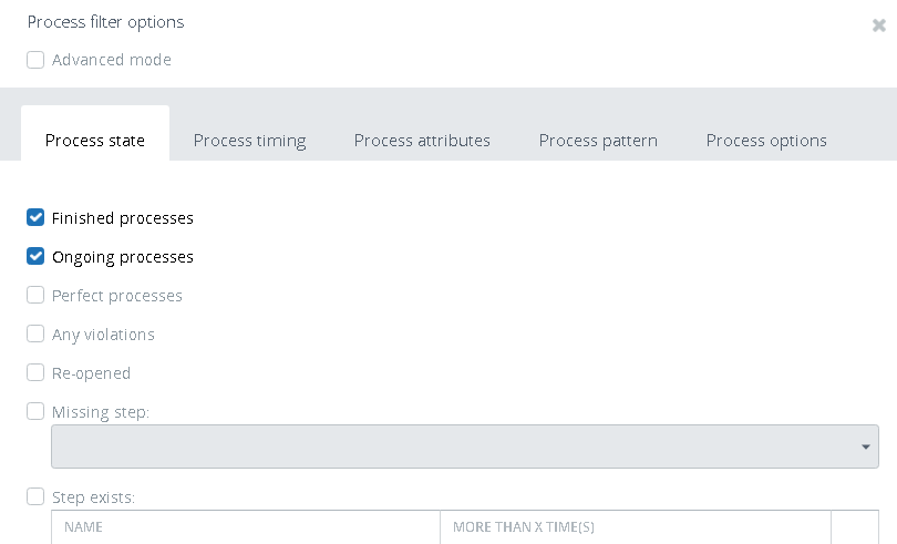 Create a process filter definition