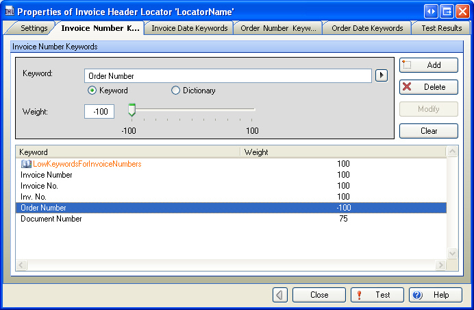 Invoice Header Locator Keywords