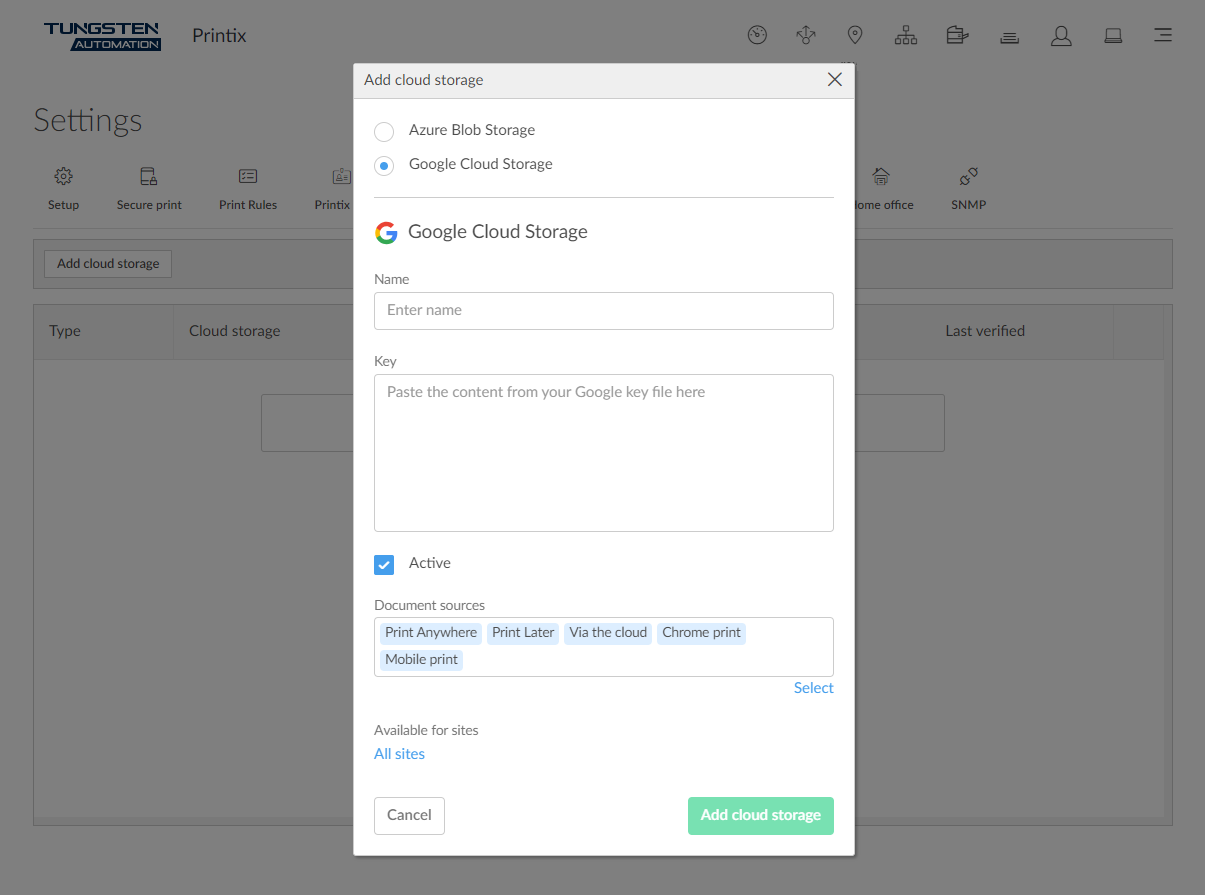 How to add Google Cloud Storage