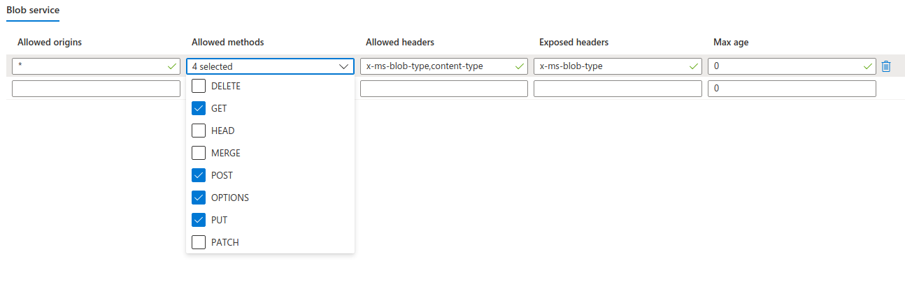 How to set up Azure Blob Storage CORS