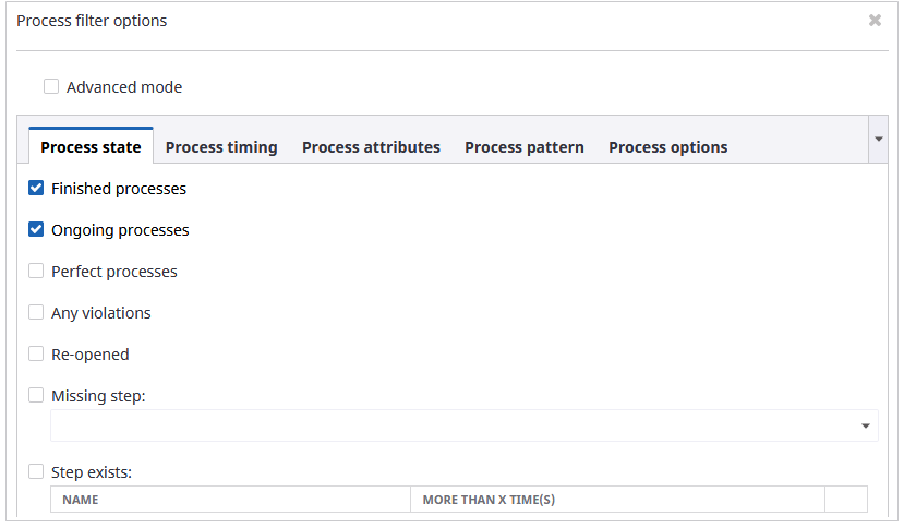 Create a process filter definition